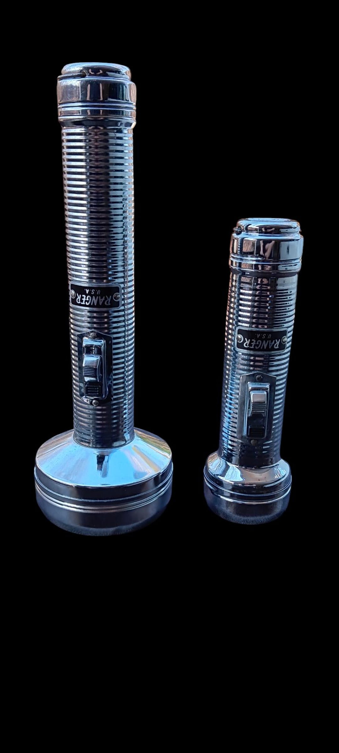 Vintage Ranger Flashlights – Chrome Metal Ribbed Grip – 1950s-60s USA ...