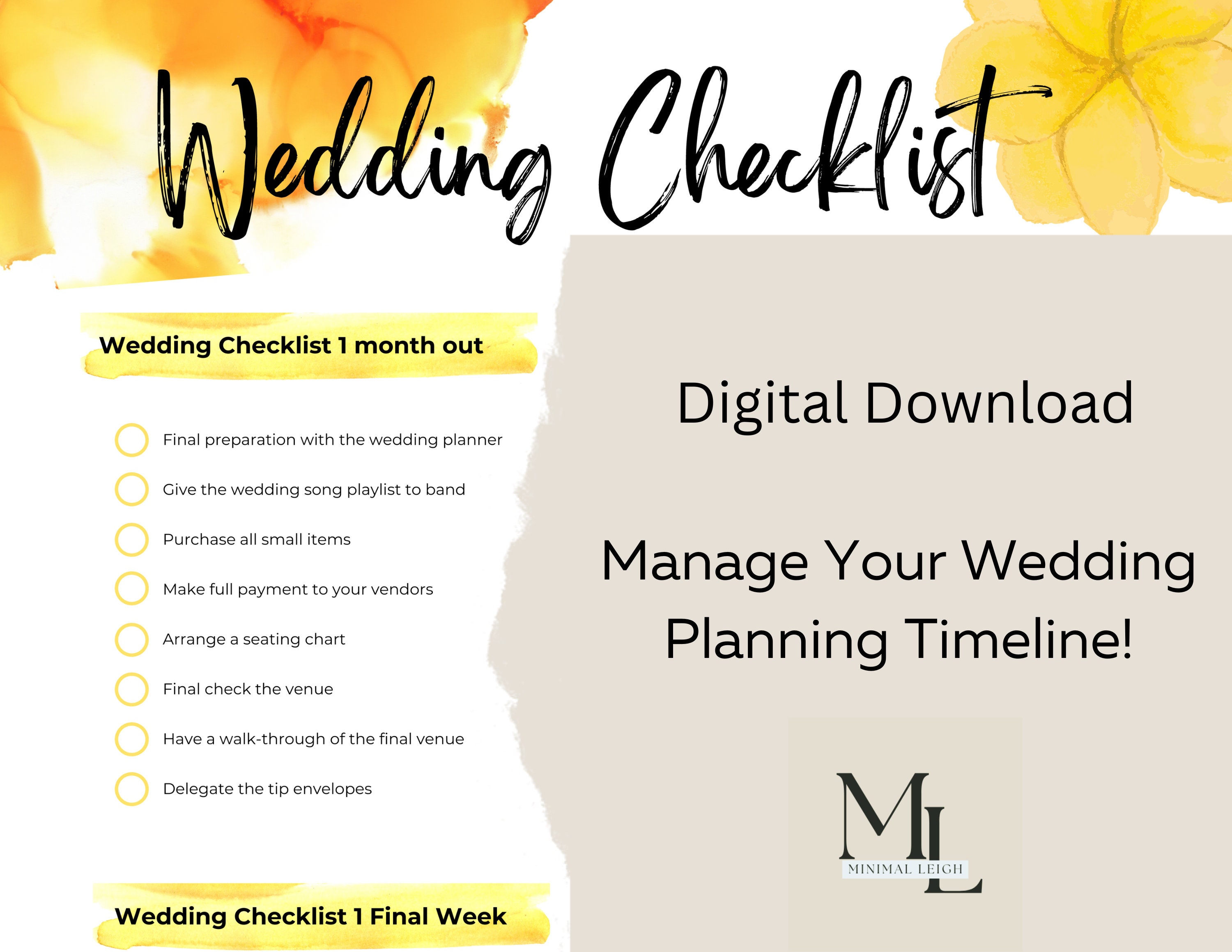 1 Month Out Wedding to Do List | Wedding Checklist, Printable Planner ...