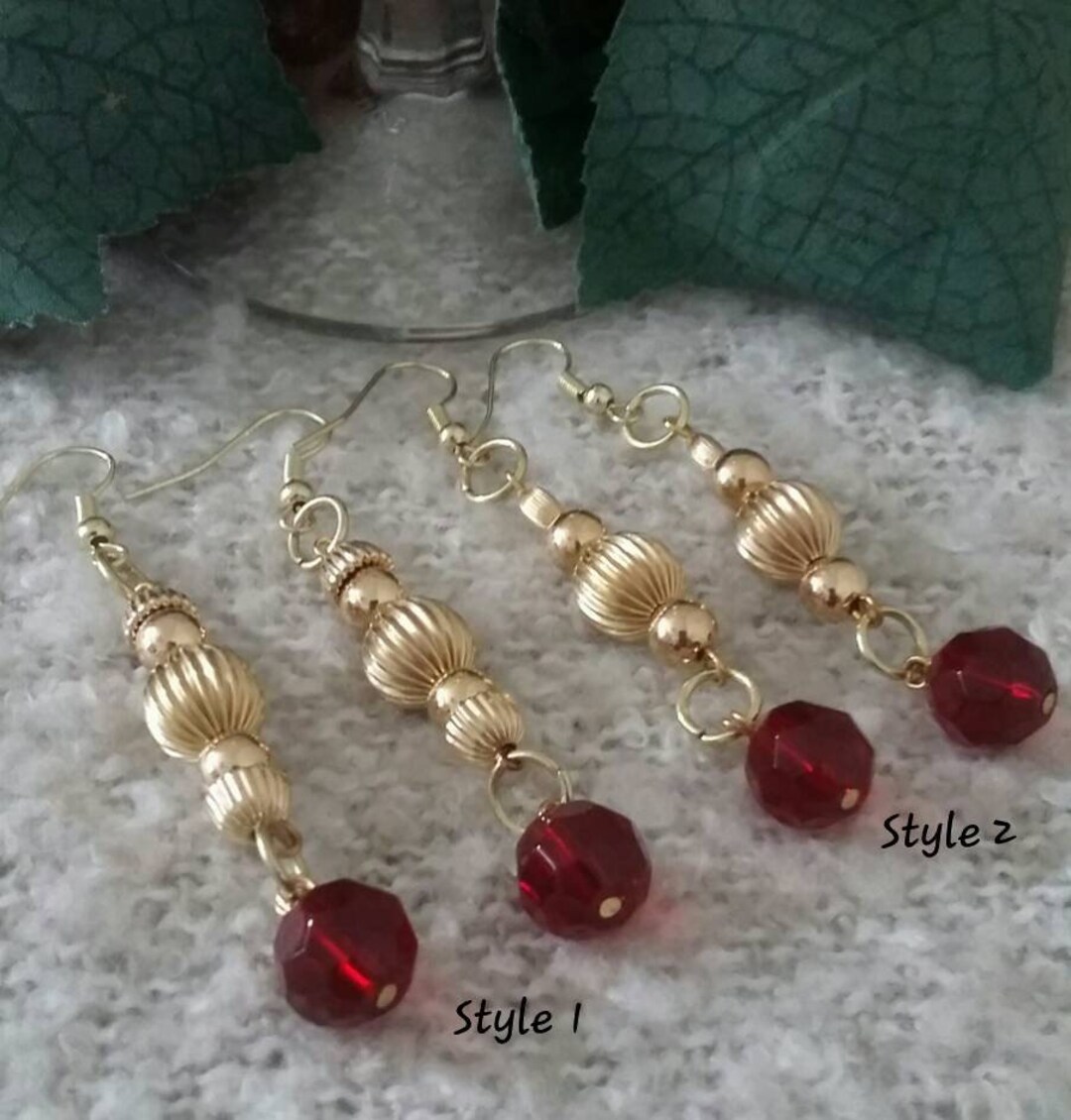 14K Gold Filled Bead With A Ruby Red Crystal Bead Dangle Earrings ...