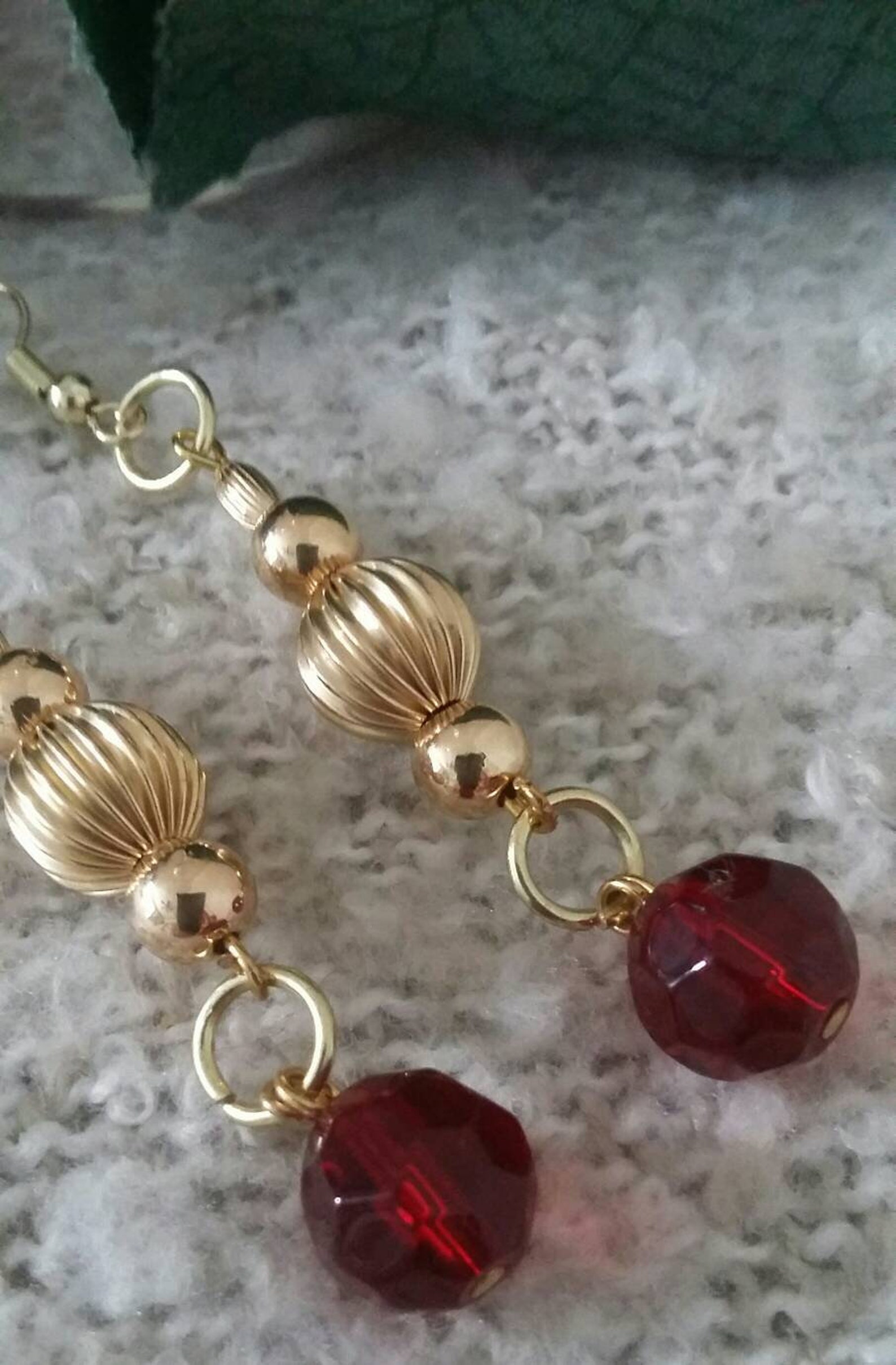 14K Gold Filled Bead With A Ruby Red Crystal Bead Dangle Earrings ...