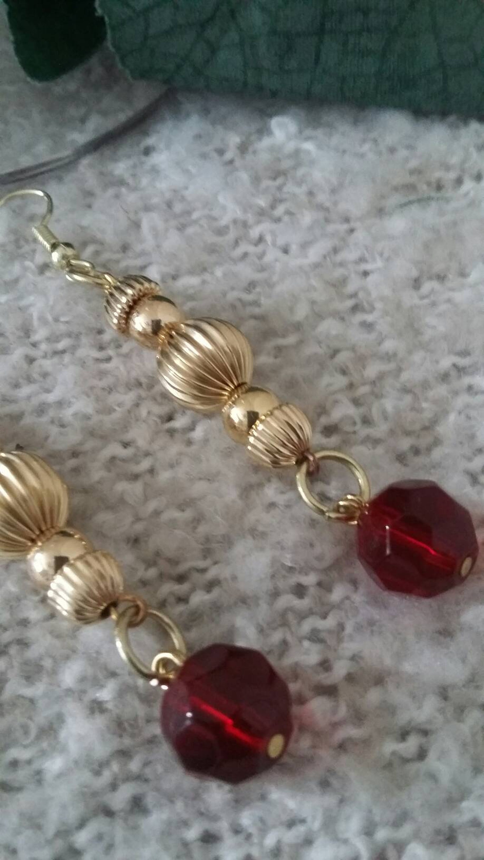14K Gold Filled Bead With A Ruby Red Crystal Bead Dangle Earrings ...