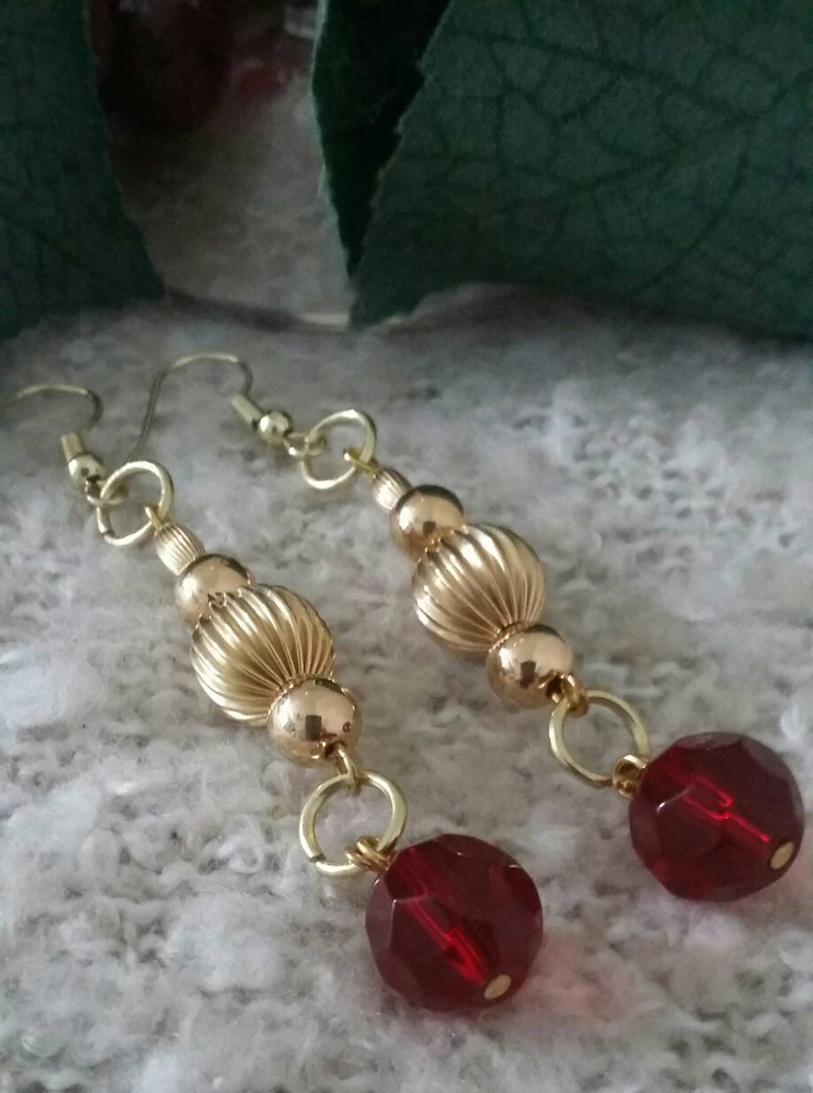 14K Gold Filled Bead With A Ruby Red Crystal Bead Dangle Earrings ...