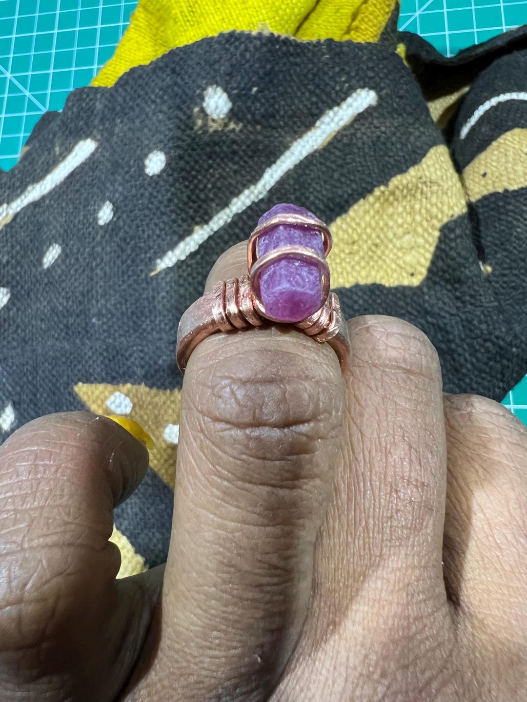 Wide Copper Band With Copper Wire Wrapped Raw Faceted Ruby Ring - US ...