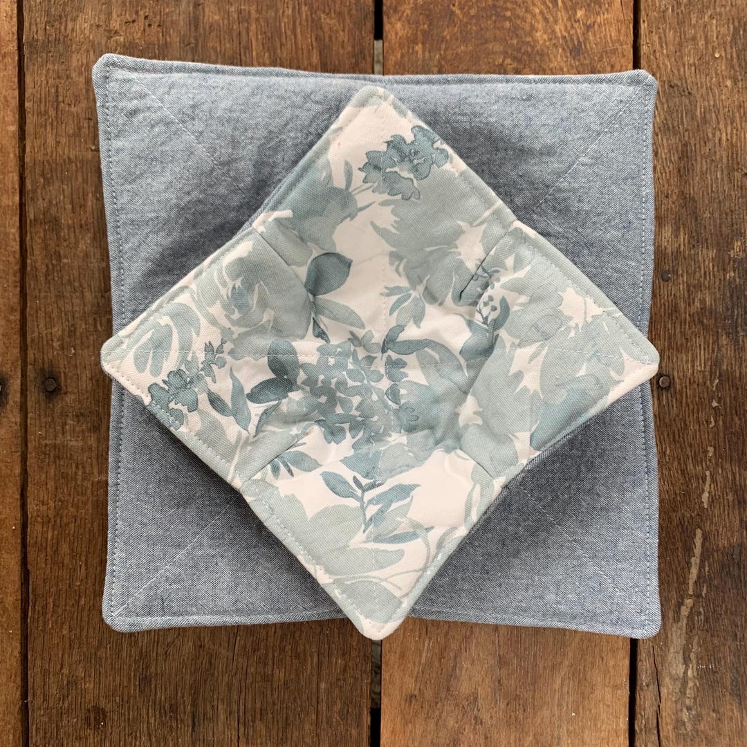 Bowl Cozy Set in Blue Floral- Linen & Cotton, Microwave Safe - Etsy