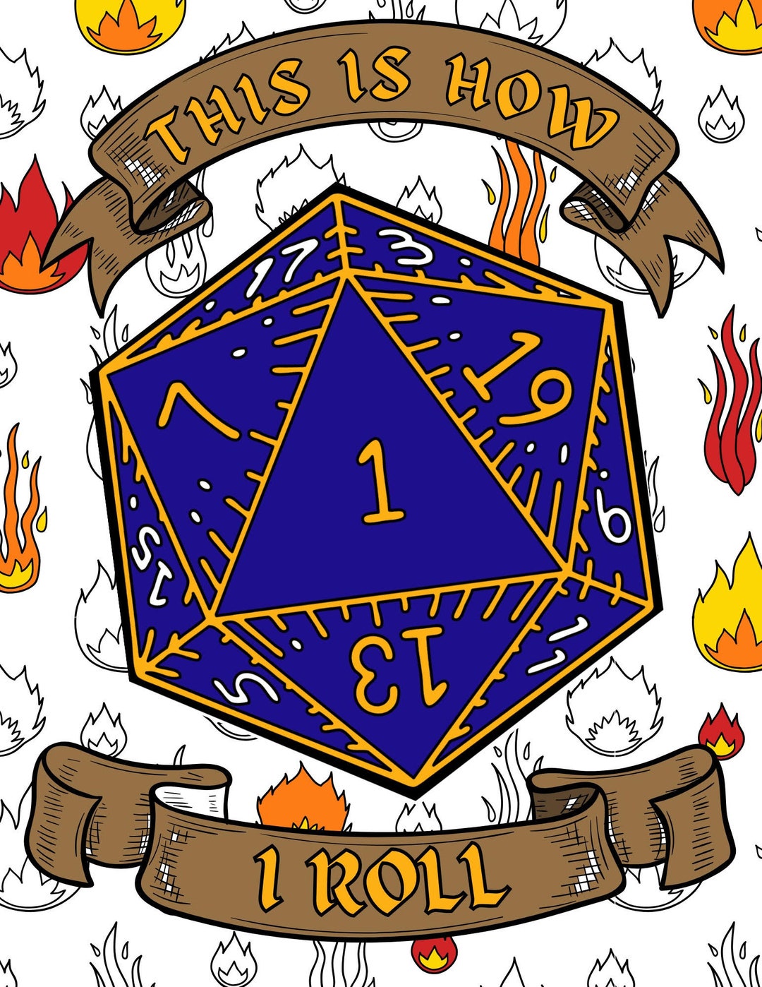 Printable DND Coloring Page: How I Roll (D1) - Etsy