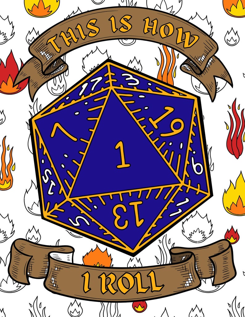 Printable DND Coloring Page: How I Roll (D1) - Etsy