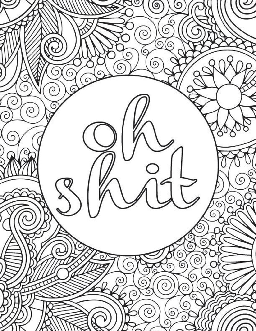 Printable Adult Coloring Book Page: OH SHIT - Etsy