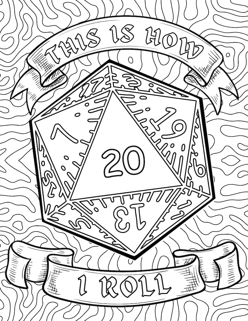 Printable DND Coloring Page: How I Roll (D20) - Etsy
