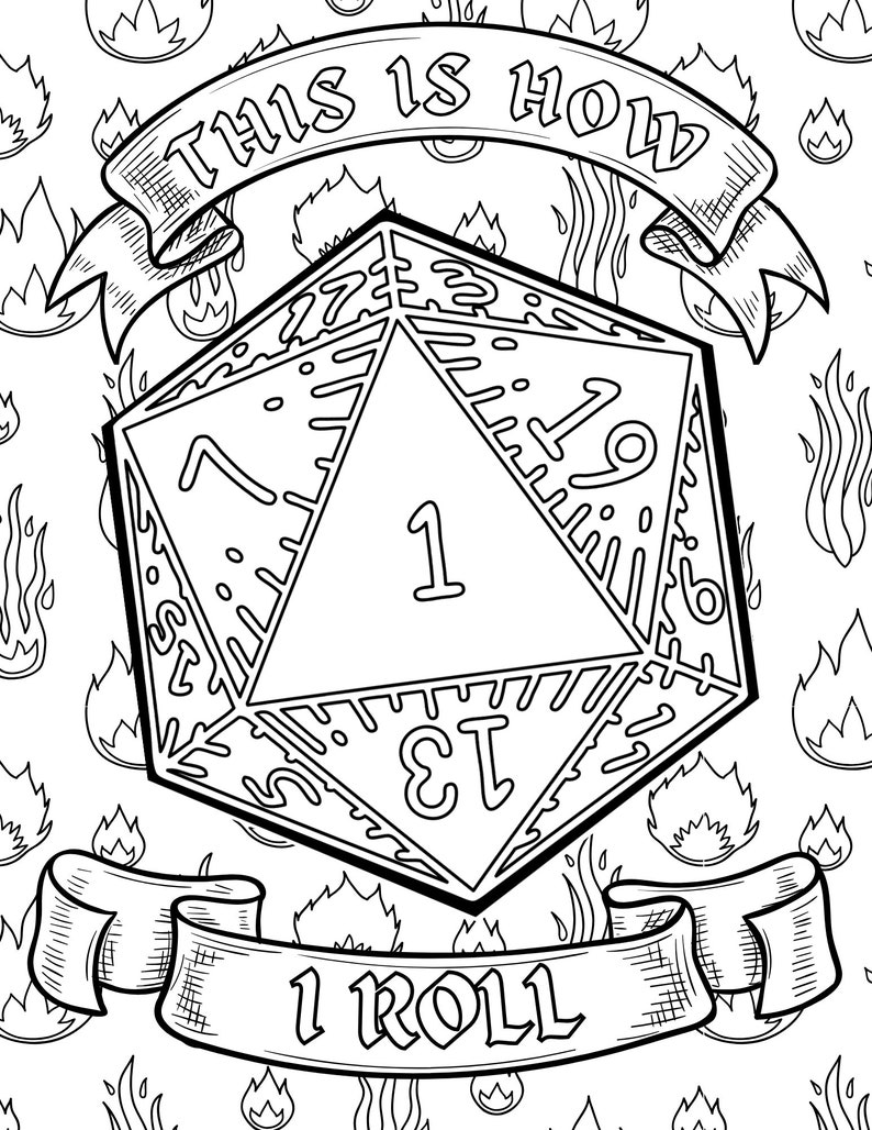 Printable DND Coloring Page: How I Roll D1 - Etsy Israel
