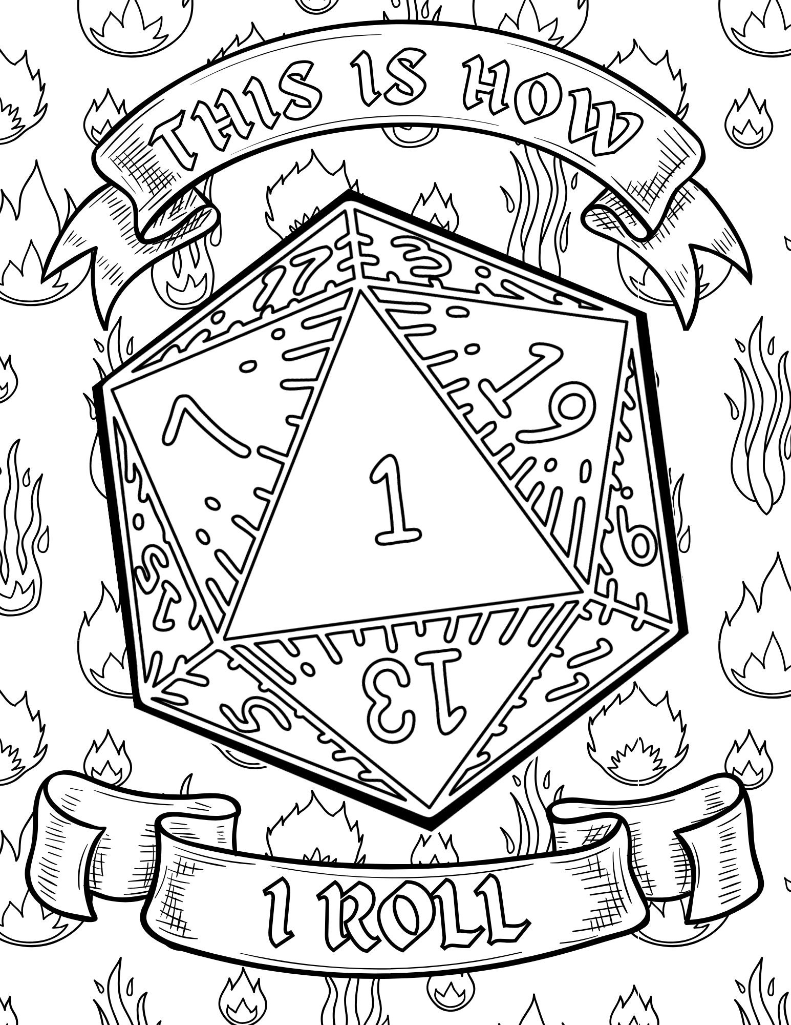 Printable DND Coloring Page: How I Roll (D1) - Etsy