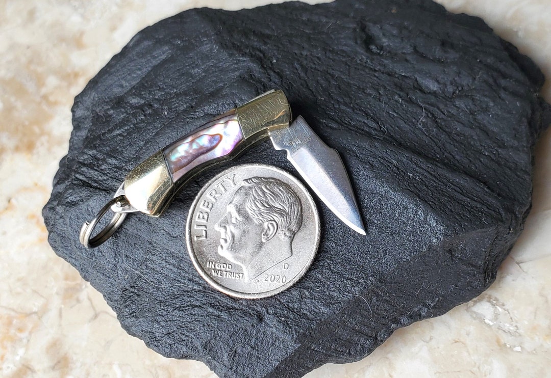 Mini Abalone Folding Knife: 1" Working Pocket Knife Charm Miniature ...