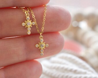 Dainty Cross Necklace, Small Cross Pendant, Tiny Cross Necklace ...