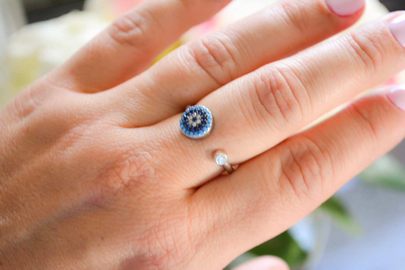 Evil eye ring sterling silver adjustable evil eye ring | Etsy