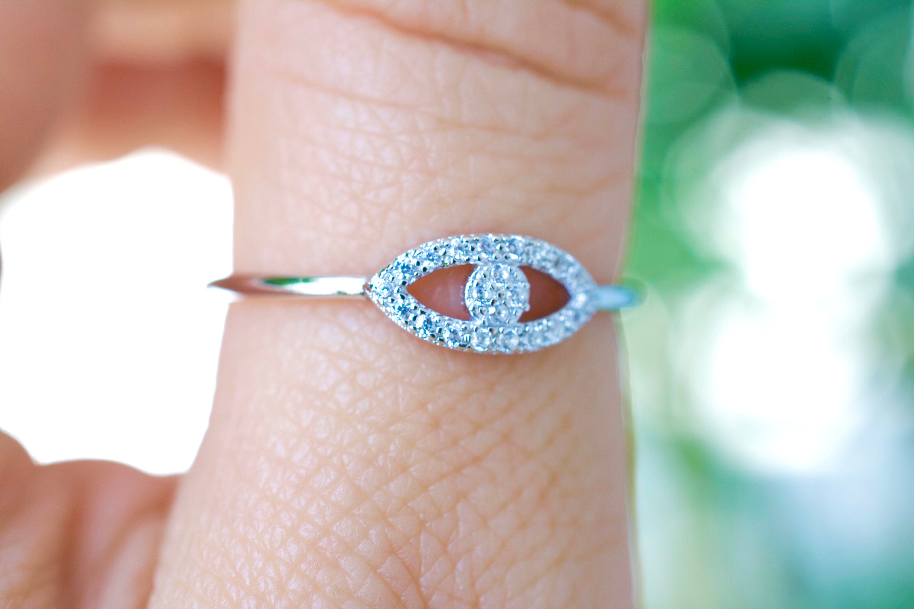 Evil Eye Ring Sterling Silver Evil Eye Ring With CZ - Etsy