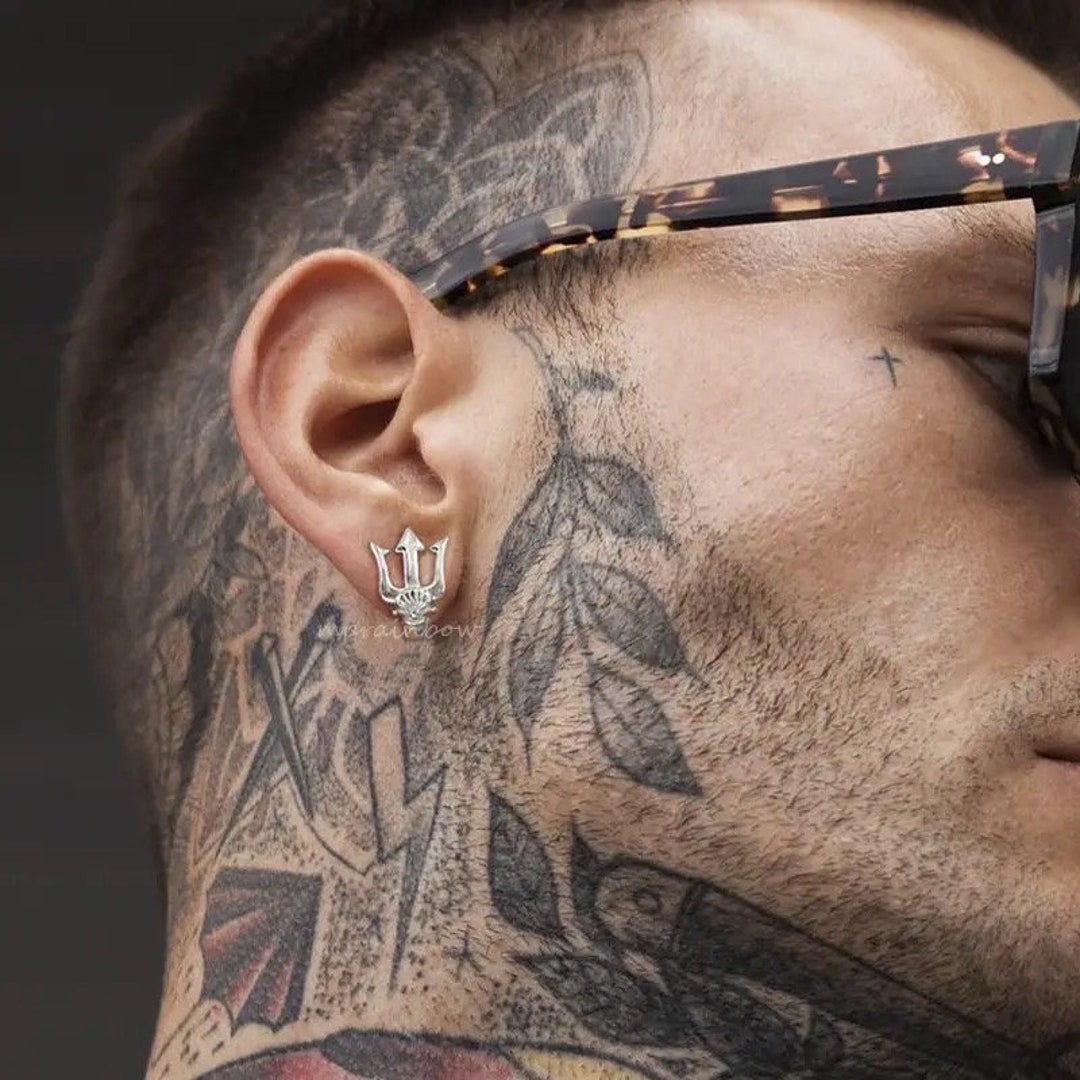 Mens Trident Hoops/ Mens Trident Earrings/ Mens Black - Etsy