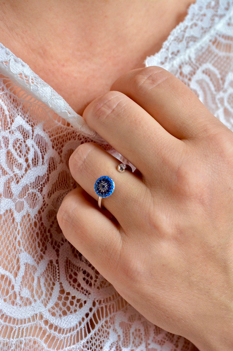 Evil Eye Ring| Sterling Silver Adjustable Evil Eye Ring - Etsy