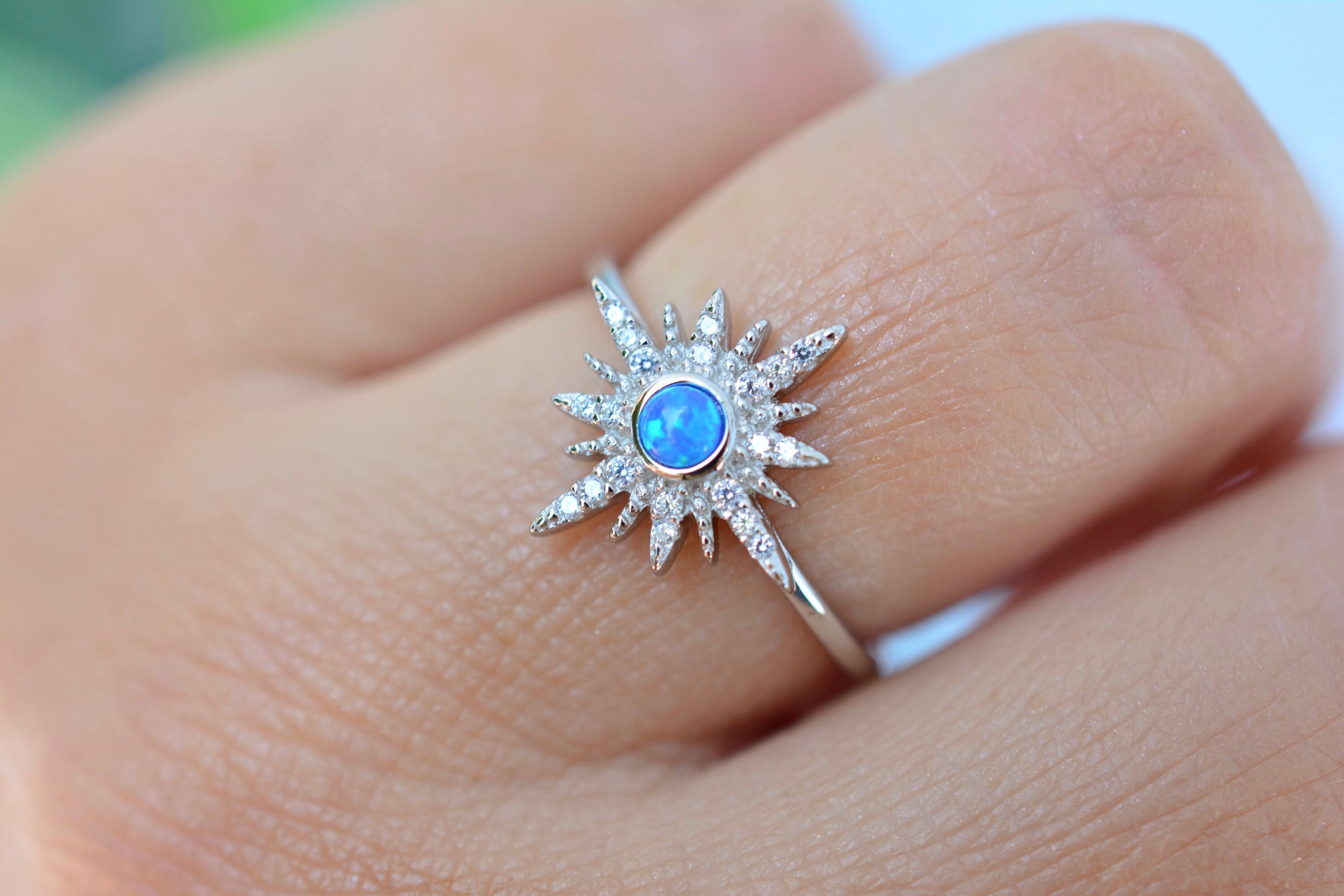 Starburst Opal Ring Silver Opal Star Ring North Star Opal - Etsy Australia
