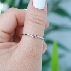 Simple Evil Eye Ring| Minimalist Evil Eye Stacking Ring| Sterling Silver Evil Eye Ring With CZ ...