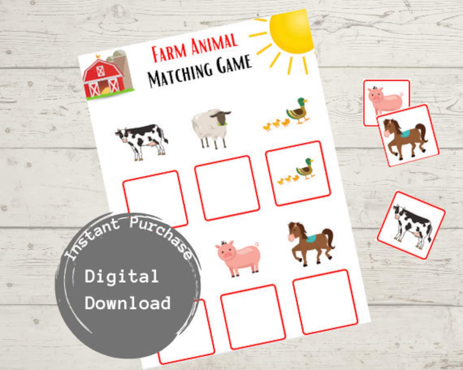 Toddler Farm Animal Matching Game Digital Download | Etsy