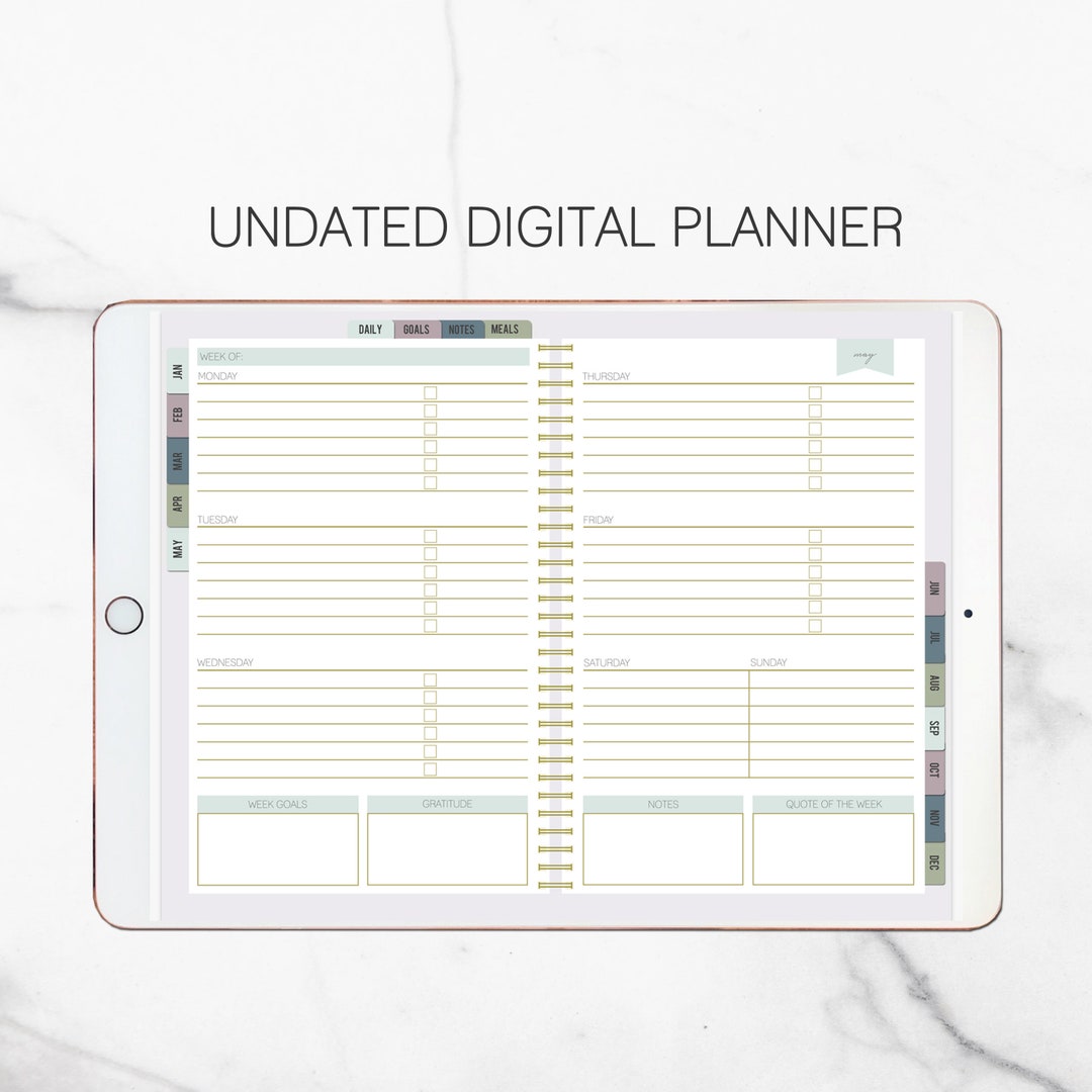 Undated Digital Planner blue Yearly, Weekly, Monthly for Ipad, Computer ...