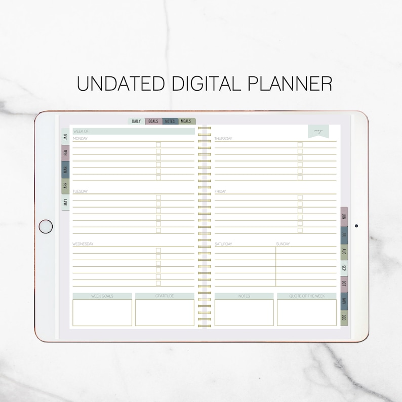 Undated Digital Planner blue Yearly, Weekly, Monthly for Ipad, Computer ...