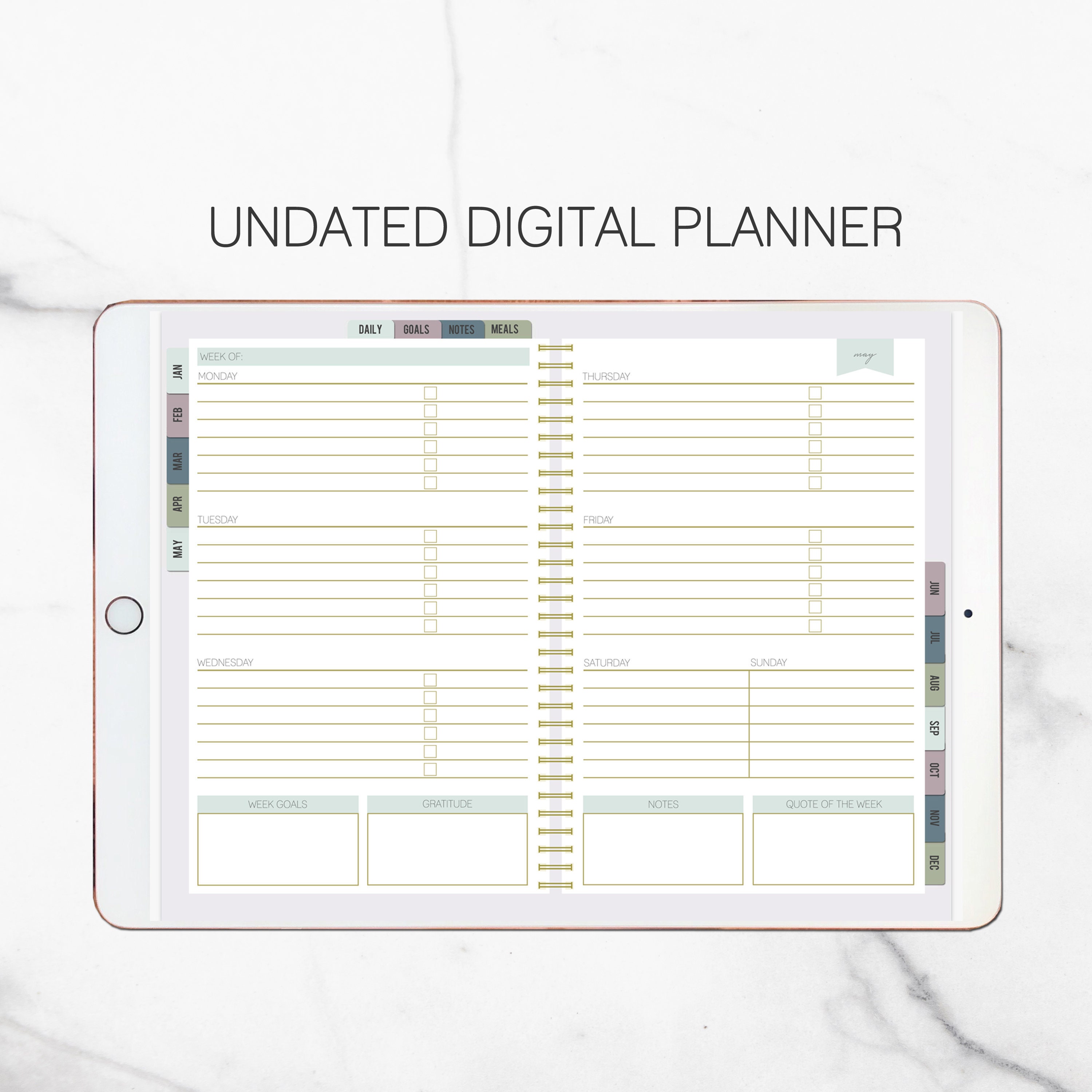 Undated Digital Planner blue Yearly, Weekly, Monthly for Ipad, Computer ...