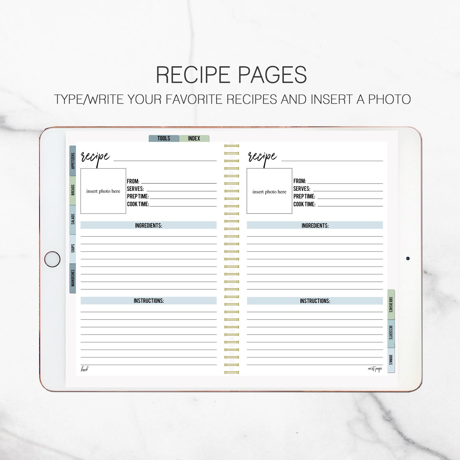 Digital Recipe Book blue | Etsy