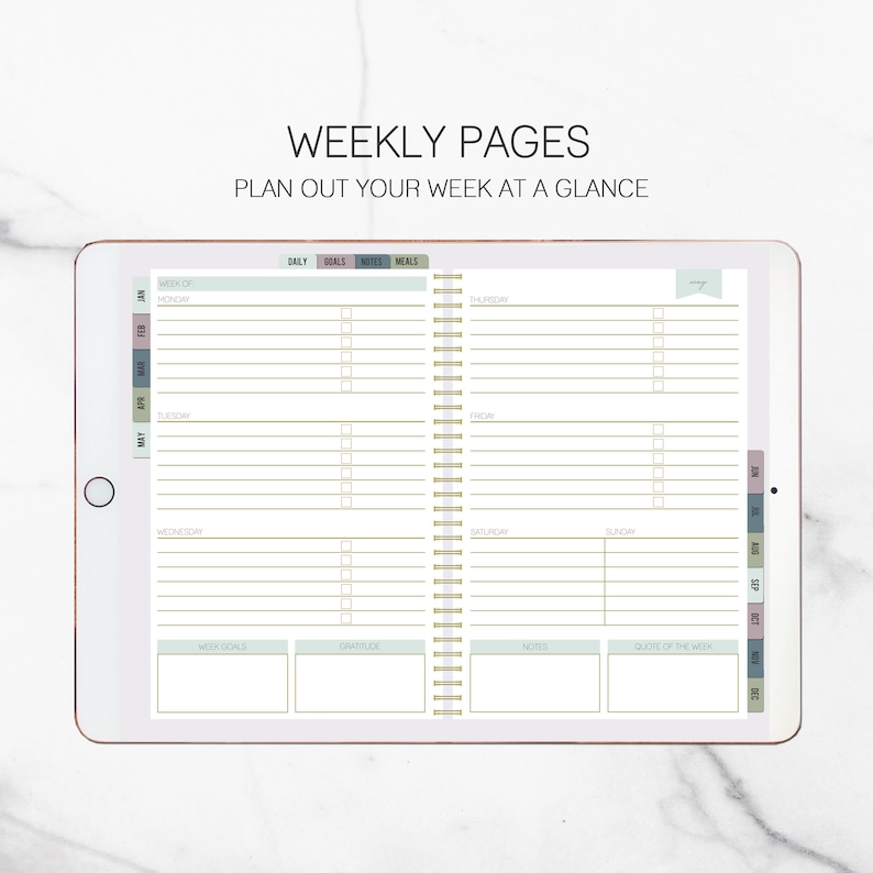 Undated Digital Planner blue Yearly Weekly Monthly for - Etsy