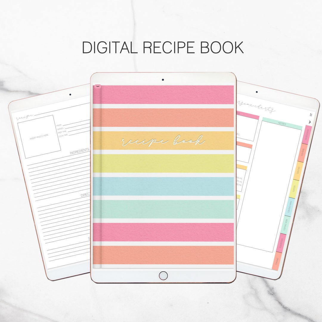 Digital Recipe Book - Rainbow Bright Theme | for Ipad, Computer, Tablet ...