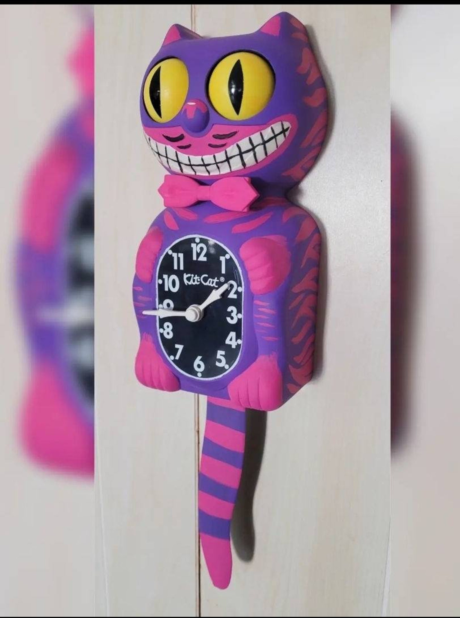 Pink & Purple Smiling Kit Cat Clock - Etsy