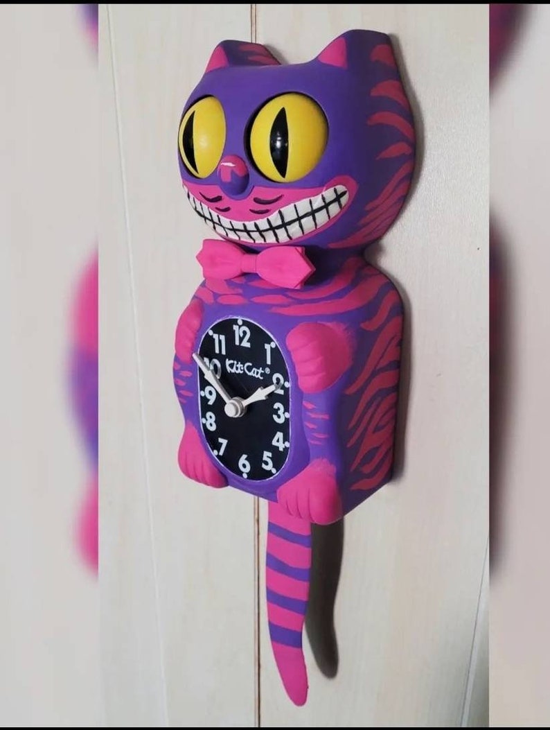 Pink & Purple Smiling Kit Cat Clock - Etsy