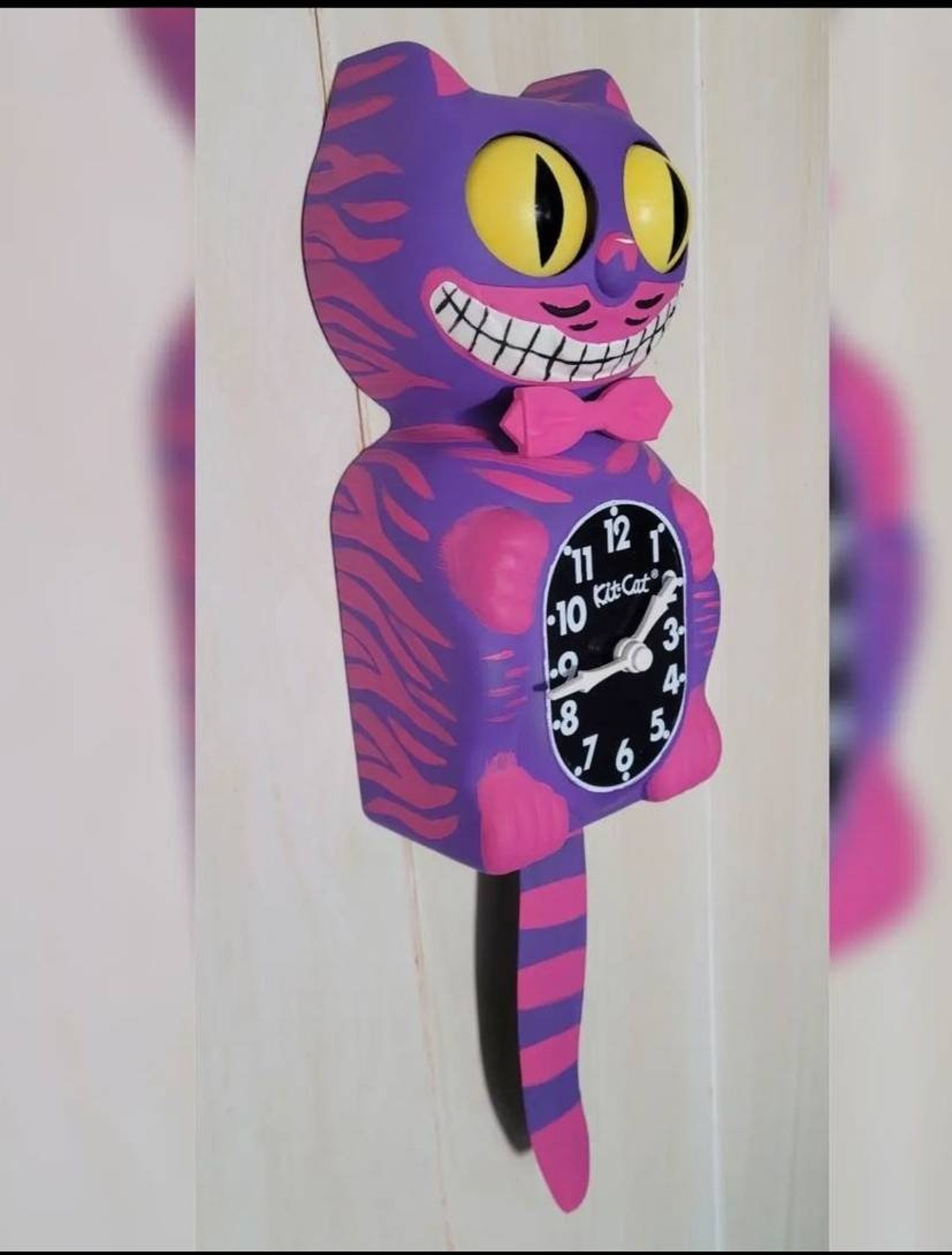 Pink & Purple Smiling Kit Cat Clock - Etsy