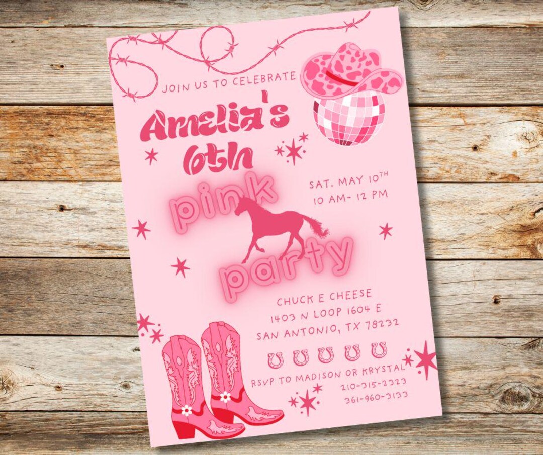 Pink Pony Club, Pink Pony Party, Birthday Party Invitation, Custom ...