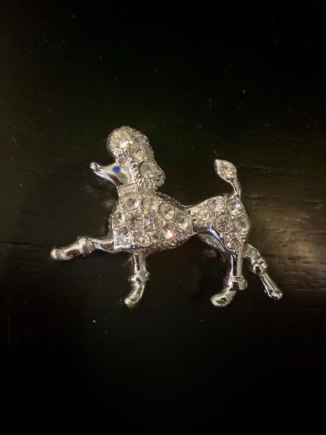 Brooch Poodle Vintage Crystal Silver Rhinestone Dog Pin Antique French ...