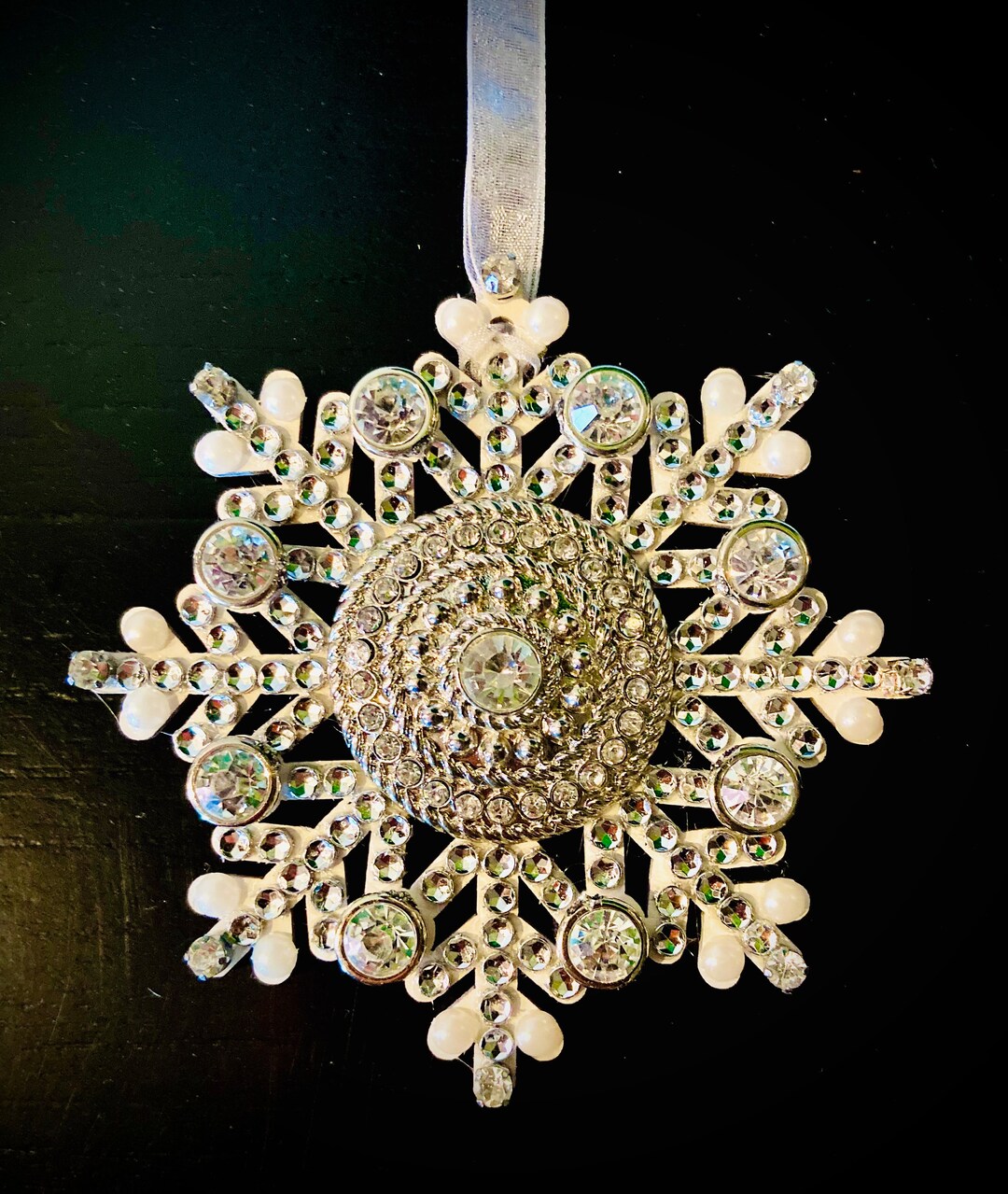 Snowflake Decoration Handmade Winter Decor Wedding, 4” Clear Rhinestone ...
