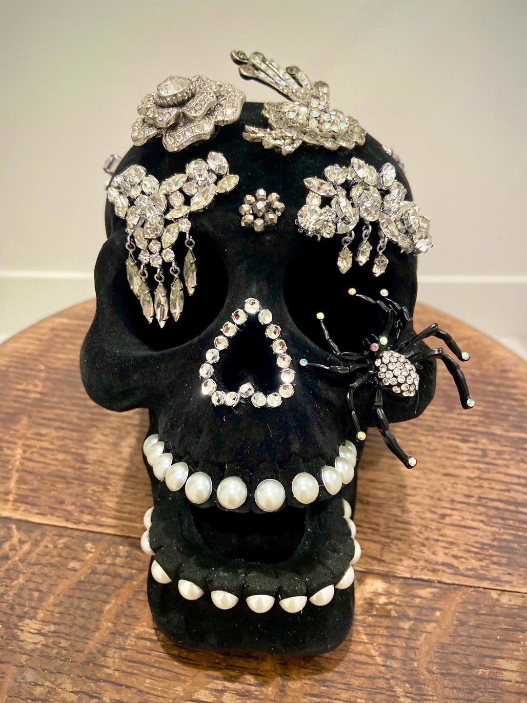 Blinged Skull Sculpture, Life Size Human Skull Decor, Gothic Skull Head ...