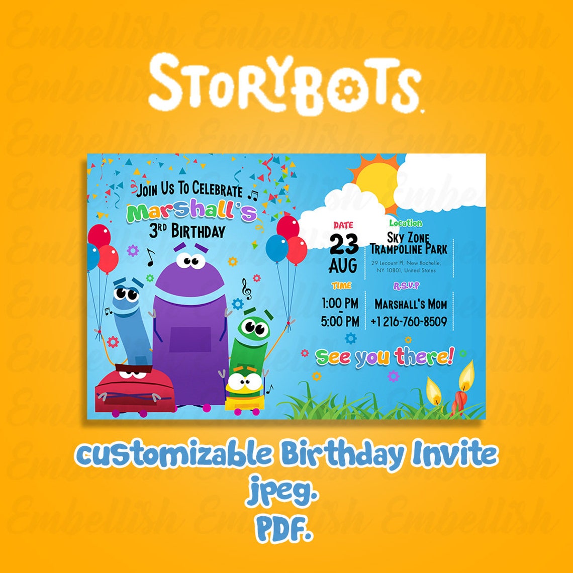 Storybots Kids Party Theme Birthday Invite - Etsy