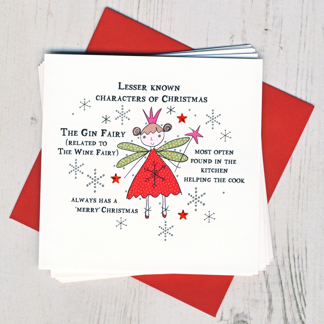 Pack of Five Gin Fairy Christmas Cards - Etsy