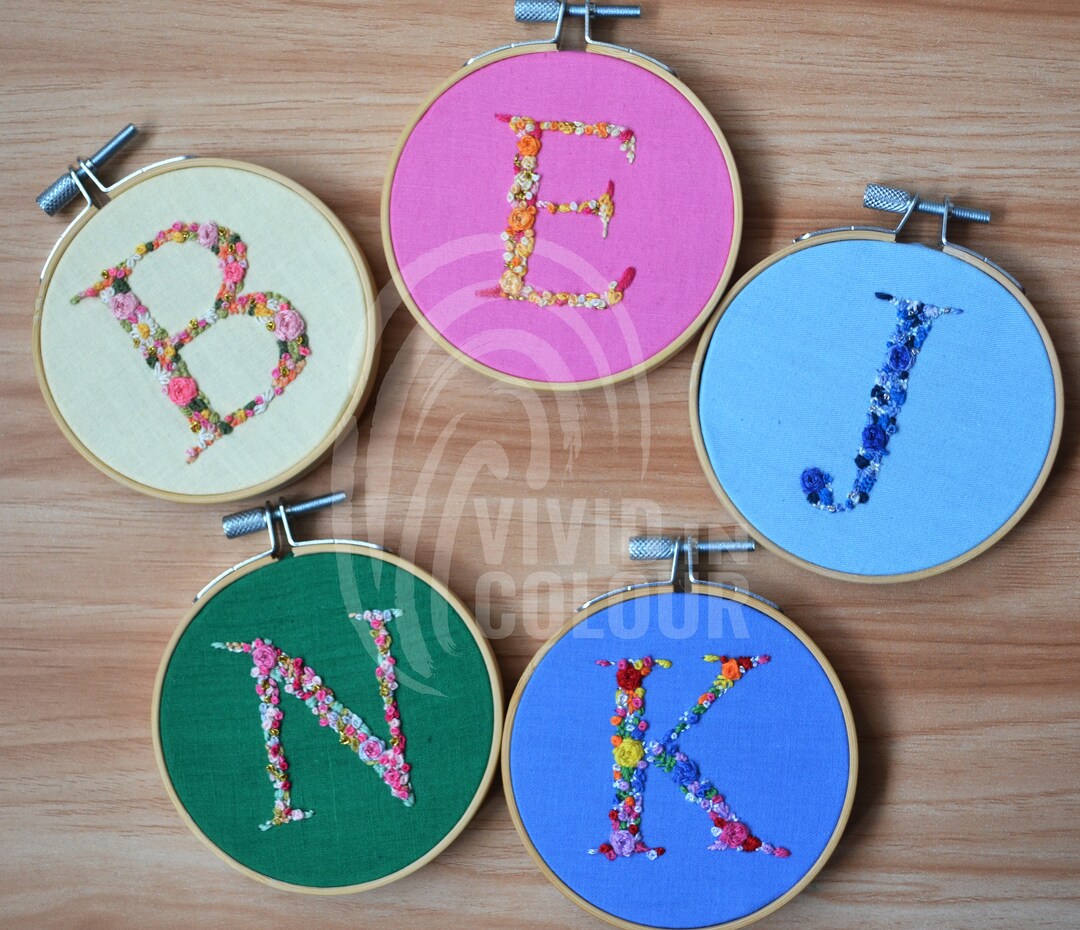 Floral Initial 3 Inch Embroidery Hoop Letter Embroidery Flower ...