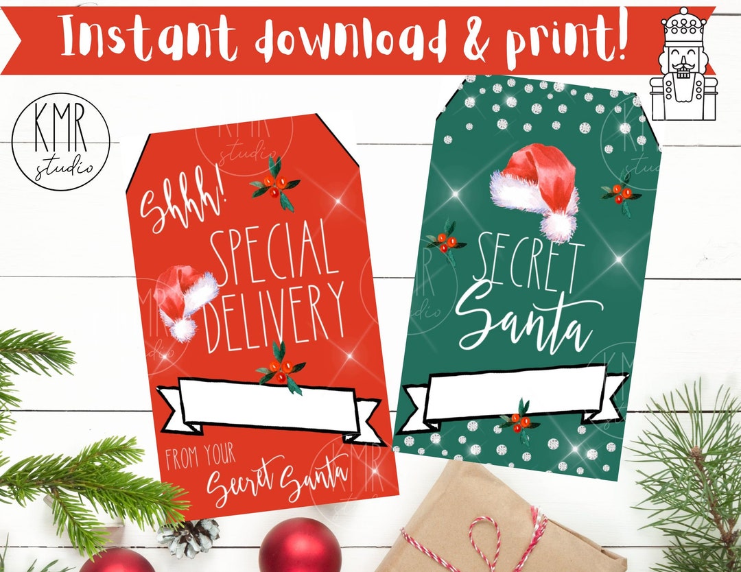 Secret Santa TAGS; Instant Download & Print! Gift and Treat Tags; 2.5x4 ...