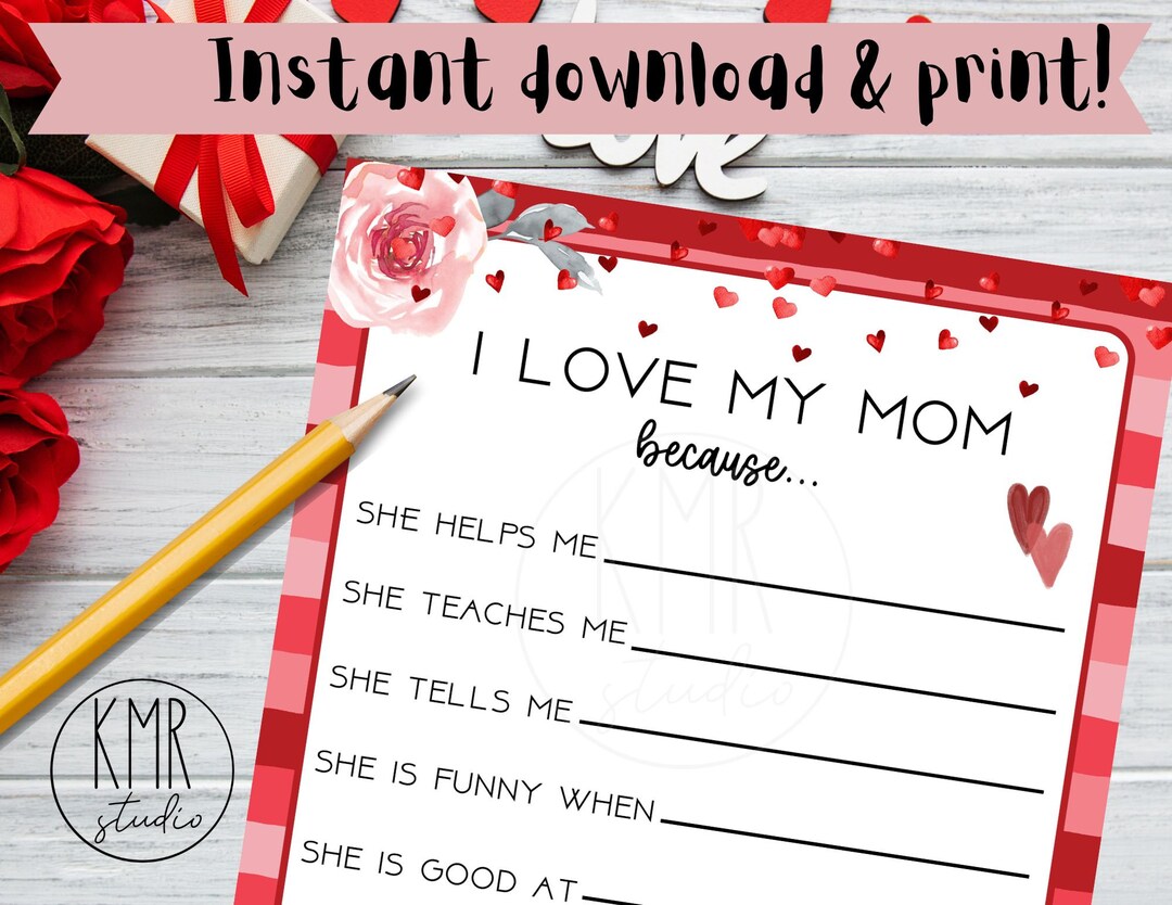 Valentine MOM Questionnaire; Instant Download & Print! 8.5x11 ...