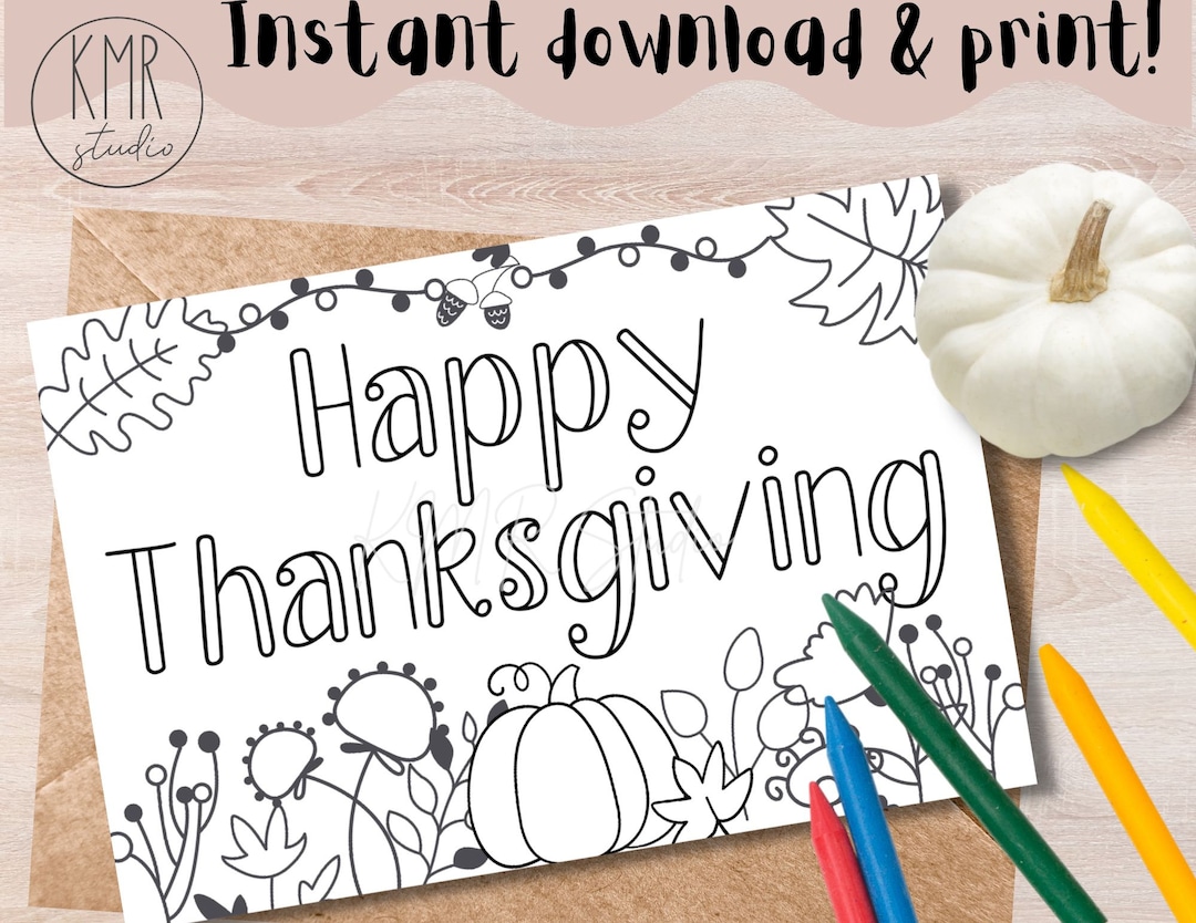 KIDS Thanksgiving CARD; Instant Download & Print! Color-it-yourself 4x6 ...