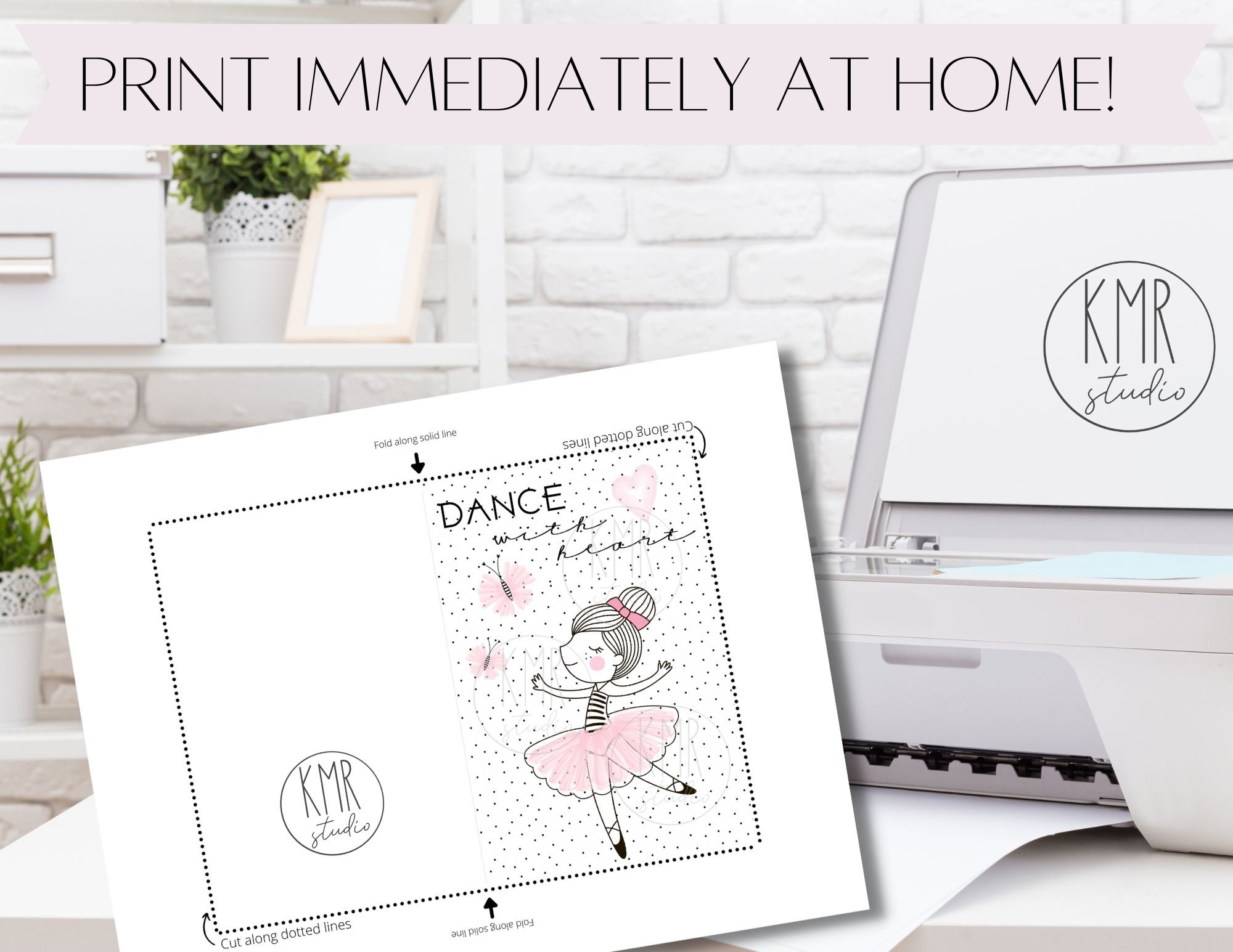 Valentine DANCER Card Instant Download & Print 4x6 Blank Folded Card ...