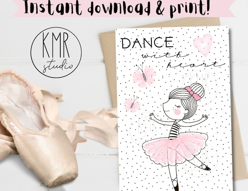 Valentine DANCER Card Instant Download & Print 4x6 Blank Folded Card ...