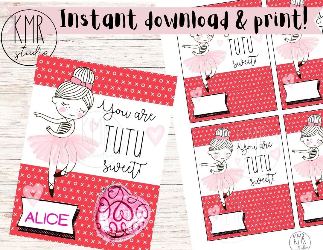 DANCE Valentine Treat TAGS; Instant Download & Print! Tutu Sweet ...