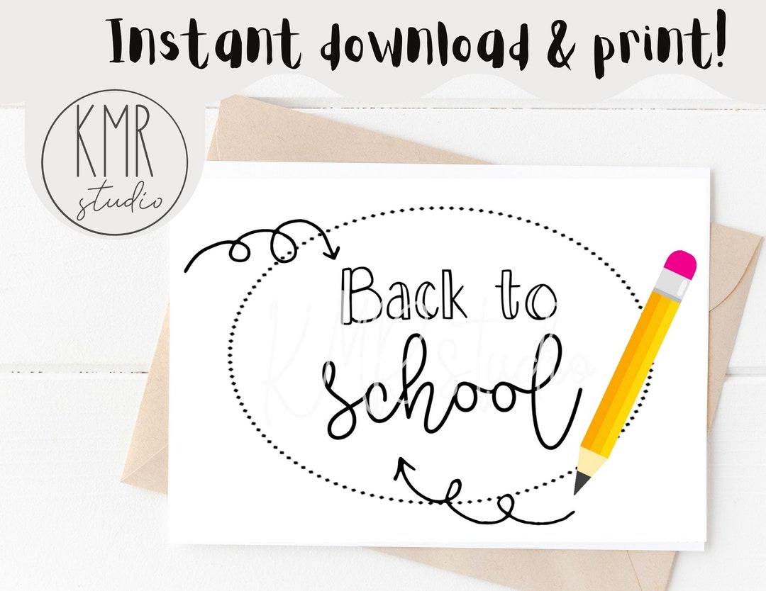 Back to School CARD 4x6, INSTANT Download & Print! BW Pencil Collection ...