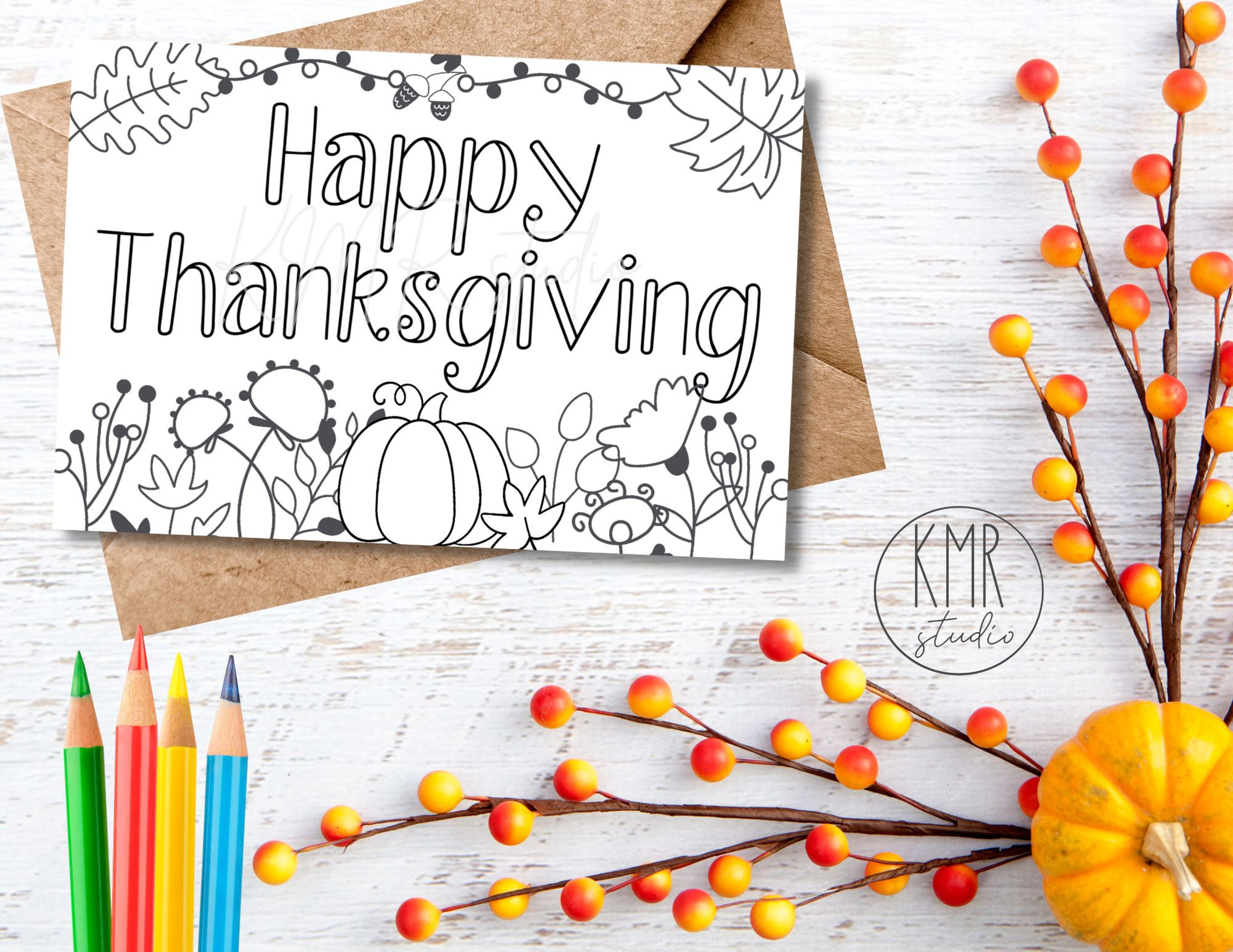 KIDS Thanksgiving CARD; Instant Download & Print! Color-it-yourself 4x6 ...