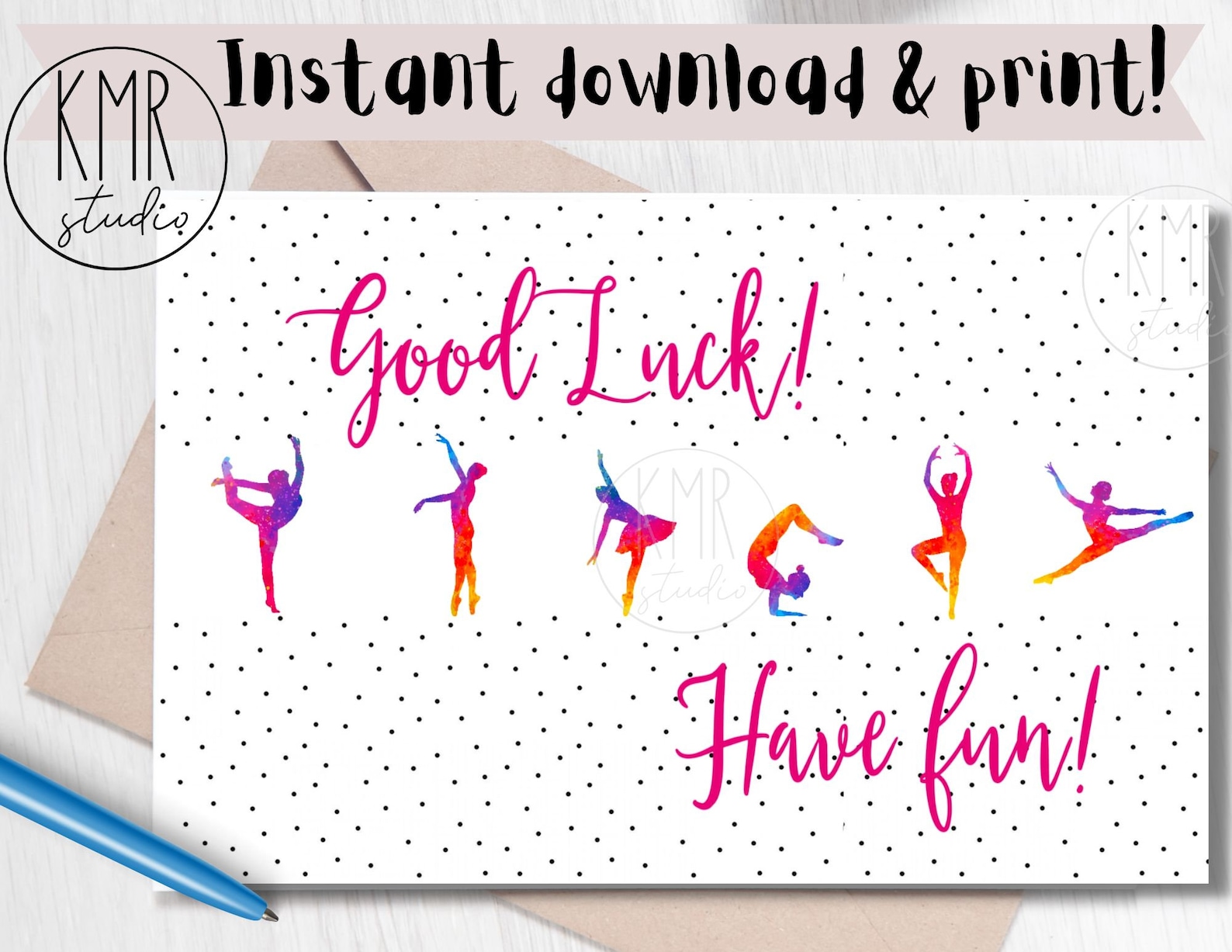 Dance Gymnastics CARD; Instant Download & Print! Blank 4x6 Folded Card ...