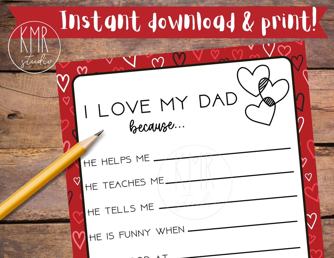 Valentine DAD Questionnaire; Instant Download & Print! 8.5x11" Fill-in ...