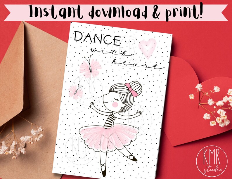 Valentine DANCER Card Instant Download & Print 4x6 Blank Folded Card ...